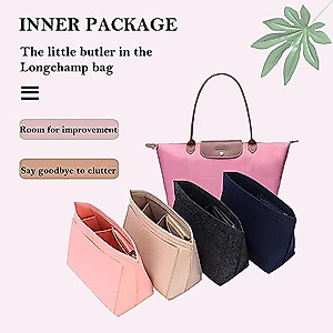 Purse Organizer, Multi-Pocket Felt Handbag Organizer, Folding Tote Bag organizer insert for Insert Wallet Organizer for Longchamp (Pink, Small)
