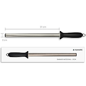 Navaris Diamond Sharpening Steel - 12" (31cm) Oval Knife Rod Sharpener for Honing Kitchen Knives - Lightweight and Durable for Home or Pro Use