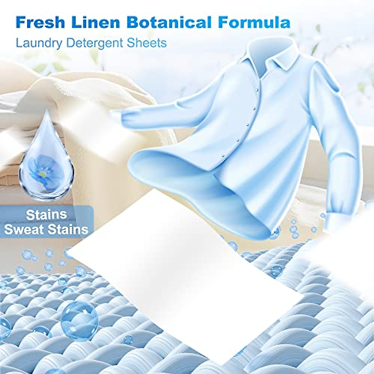 LANSIRY Laundry Detergent Sheets - 200 Loads Fresh Linen Scent Washing Detergent Strips, Compact Lightweight Liquidless Eco-Friendly Hypoallergenic Portable Soap Sheets for Save Space and Travel