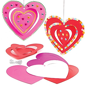 Baker Ross AT541 Heart Spiral Ornaments - Pack of 12, Creative Valentine's Day Art and Craft Supplies for Kids to Make and Decorate