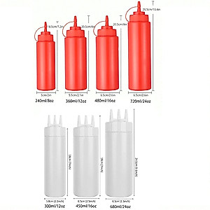 Plastic Squeeze Bottle with Cap, Leak-proof Sauce Bottle Reusable Spice Dispenser Ketchup Storage Bottle Kitchen Gadget(200ml-Single hole,white)