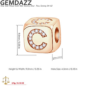Letter C Charm Rose Gold Dice Beads, fit Pandora Women Bracelet, 925 Sterling Silver Initial Alphabet c Similar New Moon Cube Charms with CZ, Gifts for Christmas/Mothers Day/Cousin