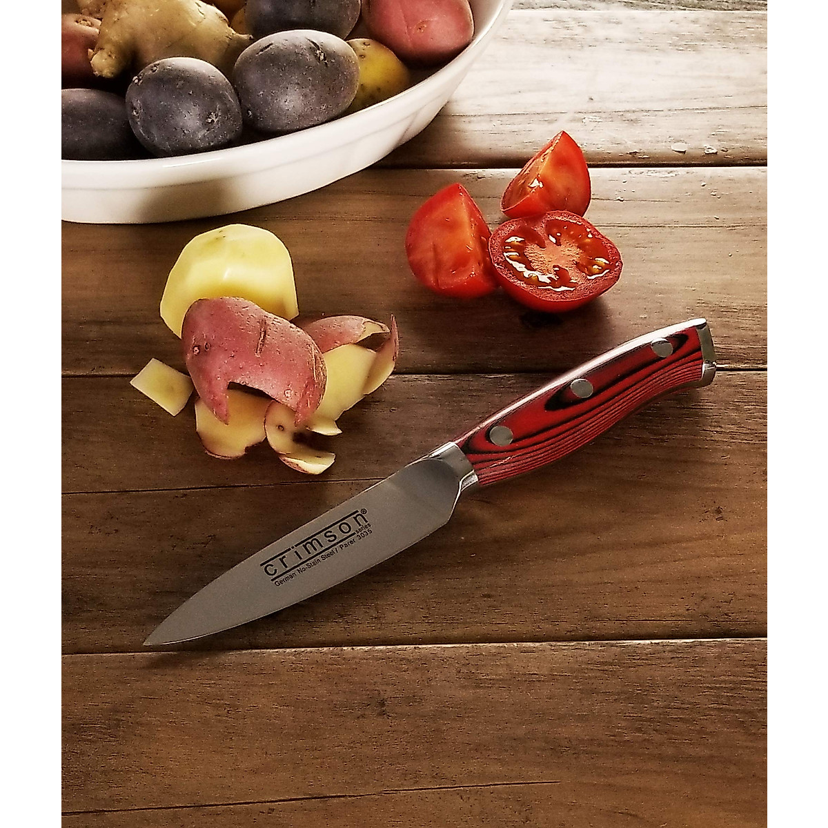 Ergo Chef Crimson Series Paring Knife 3.5-Inch - Forged High Carbon X50CrMoV15 German Stainless Steel with G10 Handles