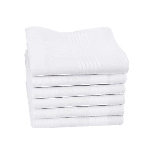 HOULIFE 100% Cotton Men's Handkerchiefs, Solid White Handkerchiefs for Men Cotton Pocket Square 15.7x15.7 (6/12pcs)