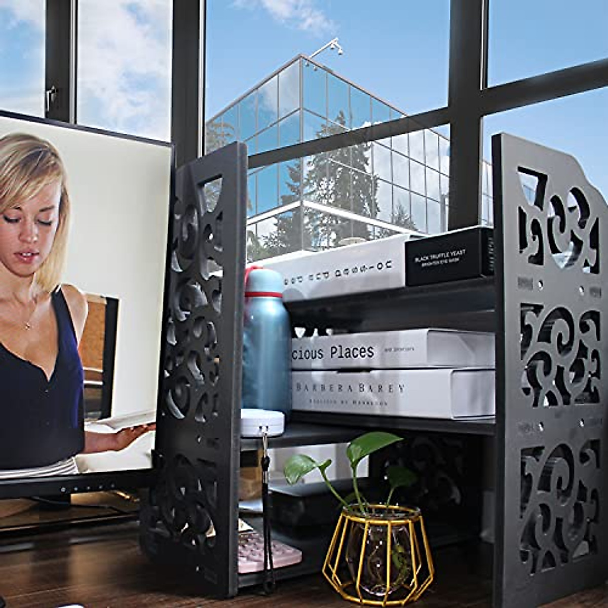 YGYQZ Small Bookshelf for Desktop Storage, Mini Cute Office Desk Shelves White Versatility Organizers for Women, Kids