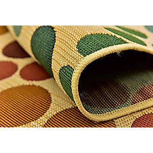 Unique Loom Modern Collection Geometric, Abstract, Circles, Colorful, Indoor and Outdoor Area Rug, 5 ft 3 in x 8 ft, Beige/Blue