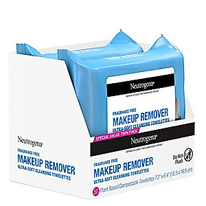 Neutrogena Makeup Remover Cleansing Face Wipes, Daily Cleansing Facial Towelettes to Remove Waterproof Makeup and Mascara, Alcohol-Free, Value Twin Pack, 25 Count, 2 Pack