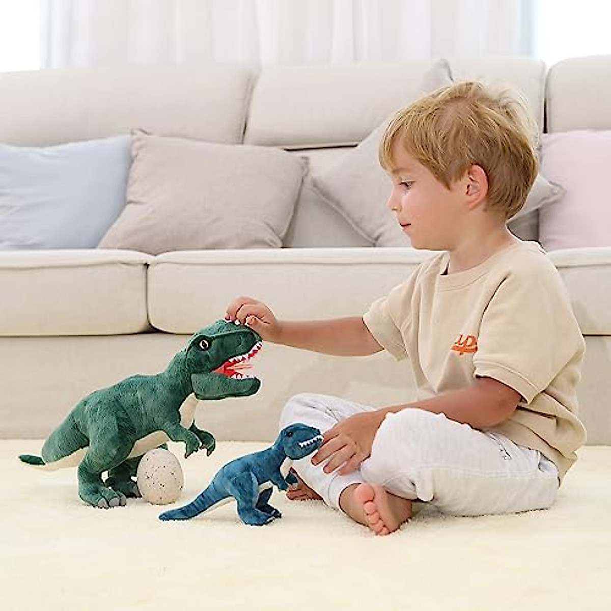 Wilomis Dinosaur Stuffed Animal 12” Mommy with Baby, 3 Pieces of Cute Dinosaur Plush Toys Dino Plushies for Kids Girls Boys Set（T-rex Family）