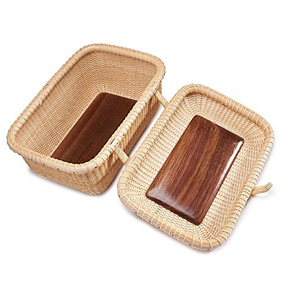 Teng Tian Nantucket baskets Rectangular Handwoven rattan Storage Basket Set with Lid for Shelves and Home Organizer Bins (S)