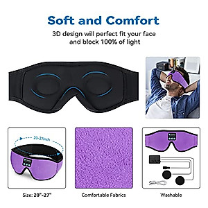 FREGENBO Sleep Mask Sleep Headphones, 20-27 Adjustable Music 3D Eye Mask, Wireless Sleeping Headphones for Side Sleepers, Tech Cool Gadgets for Women Man, for Insomnia