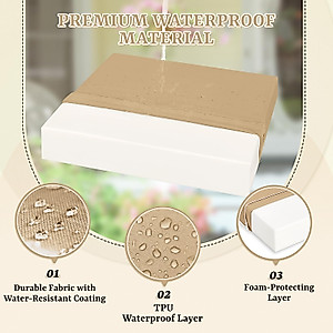 HOMELYSIAN Deep Seat Cushions for Outdoor Furniture, Waterproof Outdoor Chair Cushions, Memory Foam Patio Chair Cushions, 22 x 22 Outdoor Cushions with Hidden Zippers, Khaki