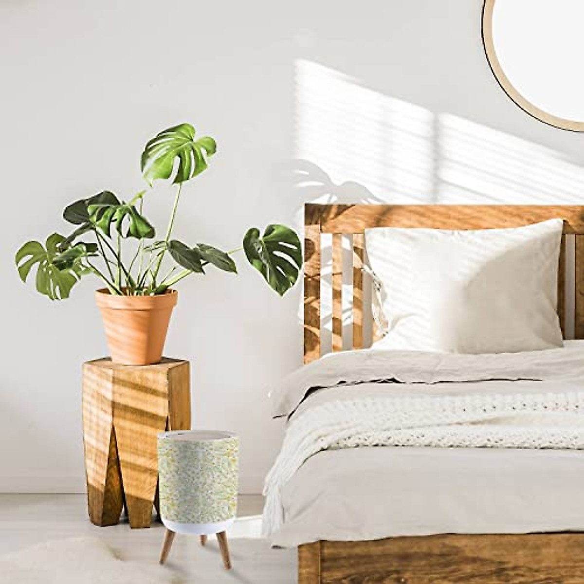 Trash Can with Lid Blooming Meadow Seamless Trendy Color for Fashion Wallpapers and Print Wood Small Garbage Bin Waste Bin for Kitchen Bathroom Bedroom Press Cover Wastebasket 7L/1.8 Gallon