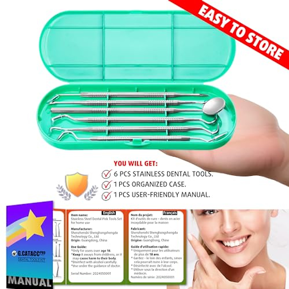 G.CATACC Dental Tools, Plaque Remover for Teeth, Metal Dental Pick Teeth Cleaning Tools Kit, Stainless Steel Oral Care Dental Hygiene Kit with Tooth Scraper Plaque Tartar Remover - with Case