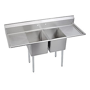 Elkay Dependabilt Stainless Steel 74" x 29-13/16" x 43-3/4" 16 Gauge Two Compartment Sink w/ 18" Left and Right Drainboards and Stainless Steel Legs