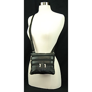 Soft Leather Cross Body Bag Purse Shoulder Bag 5 Pocket Organizer Micro Handbag Travel Wallet (Black)