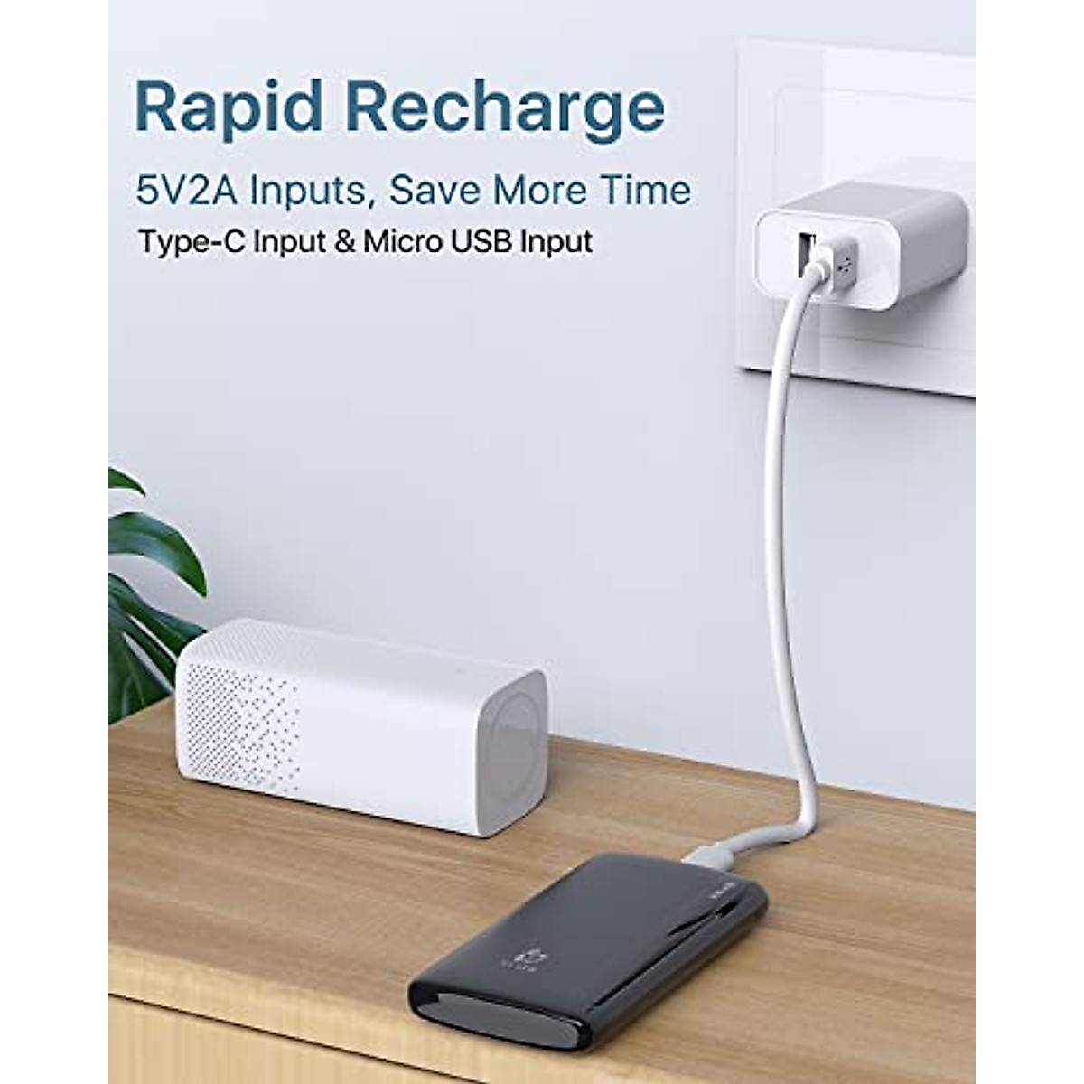 Portable Charger, 12000mAh Dual USB Power Bank with LED Display, Fast Charging Slim External Battery Pack Compatible with iPhone, Samsung Galaxy, Pixel, iPad and More - Black