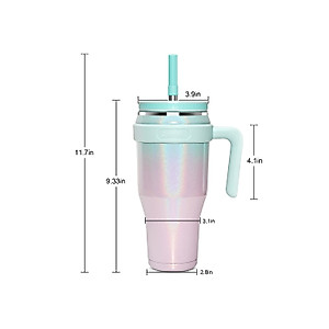 Zenbo 40 oz Glitter Tumbler With Handle, Screw on Lid and Straw | Stainless Steel Insulated Mug Tumbler, Keeps Drinks Cold up to 34 Hours, Fit in Car Cup Holder, Sweat-Proof Body, Dishwasher Safe