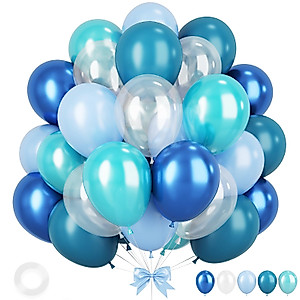 Under The Sea Balloons, 12 Inchs Turquoise Teal Blue Clear Metallic Balloons for Kids Ocean Shark Under The Sea Themed Pool Party Baby Shower Birthday Beach Decorations