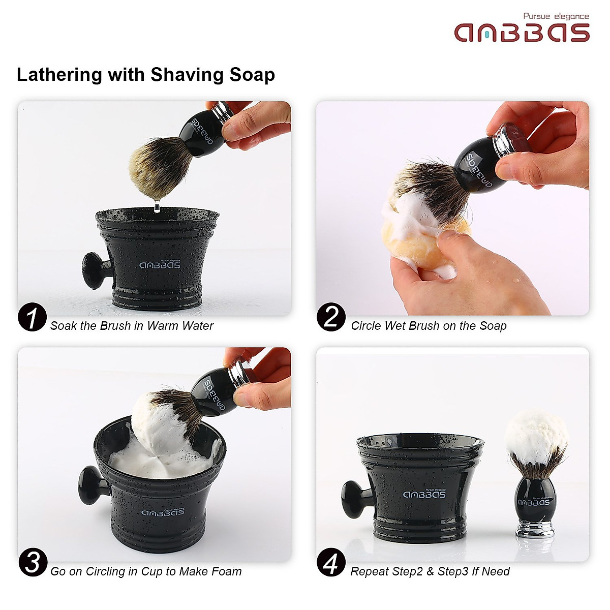 Shaving Brush and Stand, Anbbas Silvertip Badger Hair Brush Set with Stainless Steel Shaving Stand for Double Edge Safety Razor Straight Razor,Black Resin Alloy Handle for Men