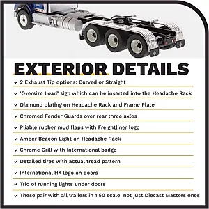 Diecast Masters International HX620 SBFA Day Cab Tridem Tractor | 1:50 Scale Model Semi Trucks | Metallic Blue Diecast Model by Diecast Masters 71010