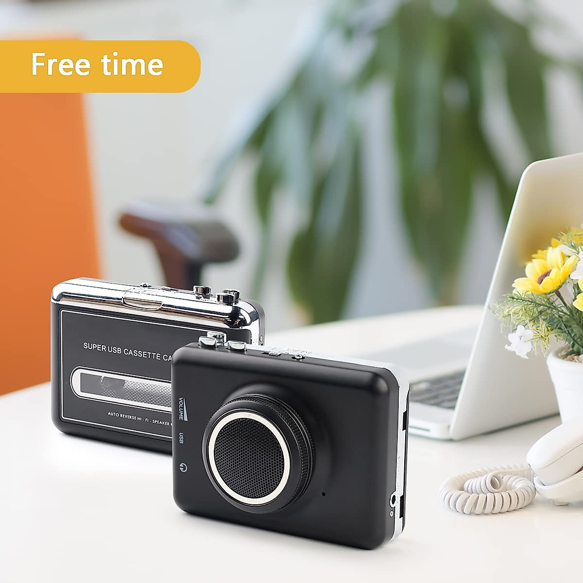 Clear Stereo &Auto Reverse Cassette Player with Detachable External Speaker-Portable Cassette to MP3 Digital Converter- Convert Tapes to Digital Format via USB-Compatible with MAC Laptops & PC