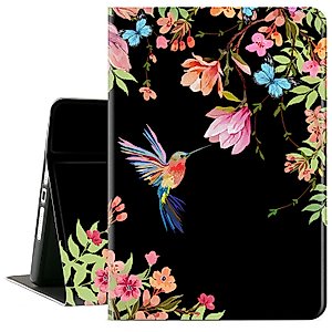 Case for iPad 9th Generation, Case for iPad 8th Generation, Case for iPad 7th Generation, for iPad Case 9th Generation 10.2 Inch Multi-Angle View Adjustable Stand Auto Wake/Sleep,Flower Hummingbird
