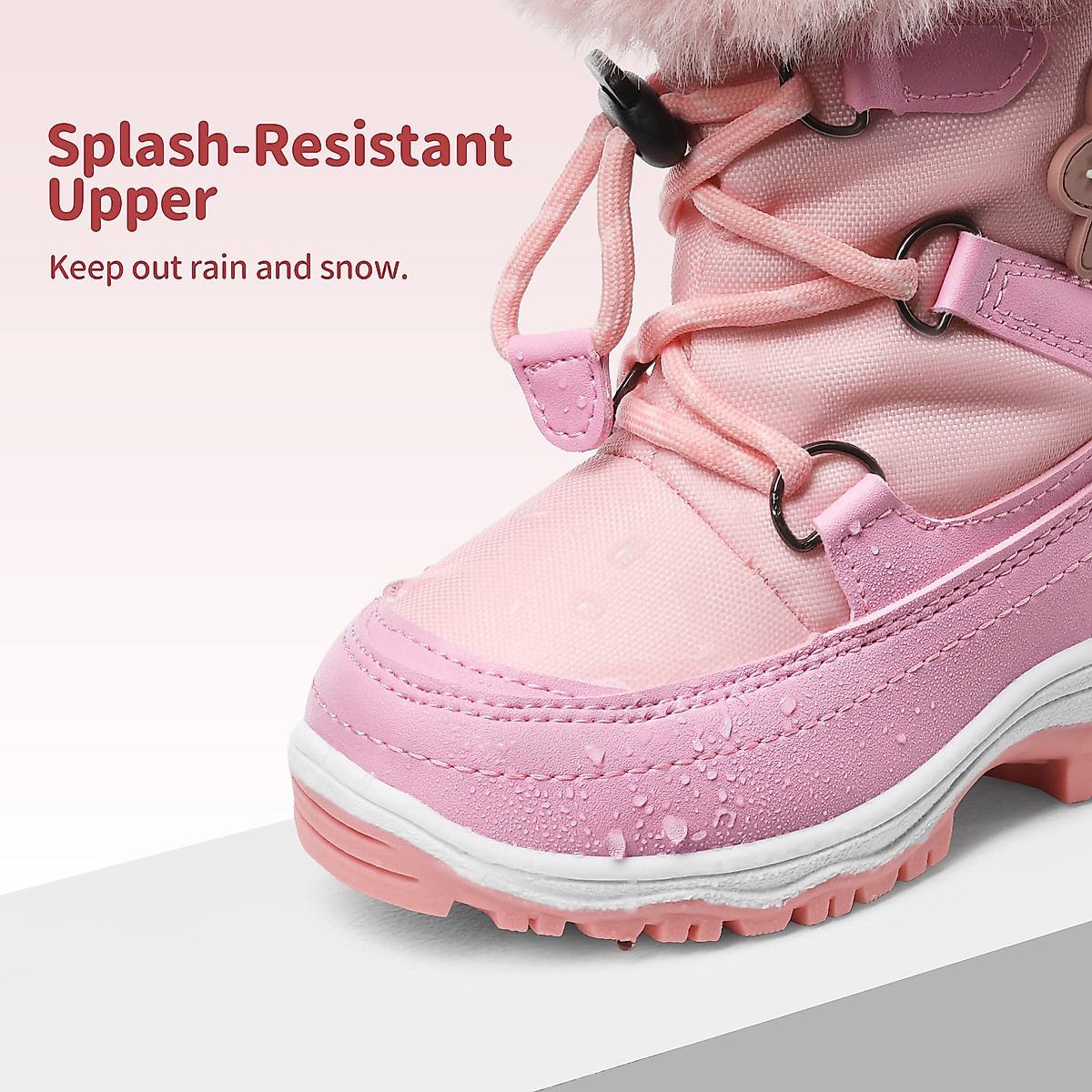 DREAM PAIRS Girls Toddler Snow Boots Slip Resistant Faux Fur Lined Mid Calf Little Kids Winter Shoes,Size 5 Toddler,Pink,SDSB2221K