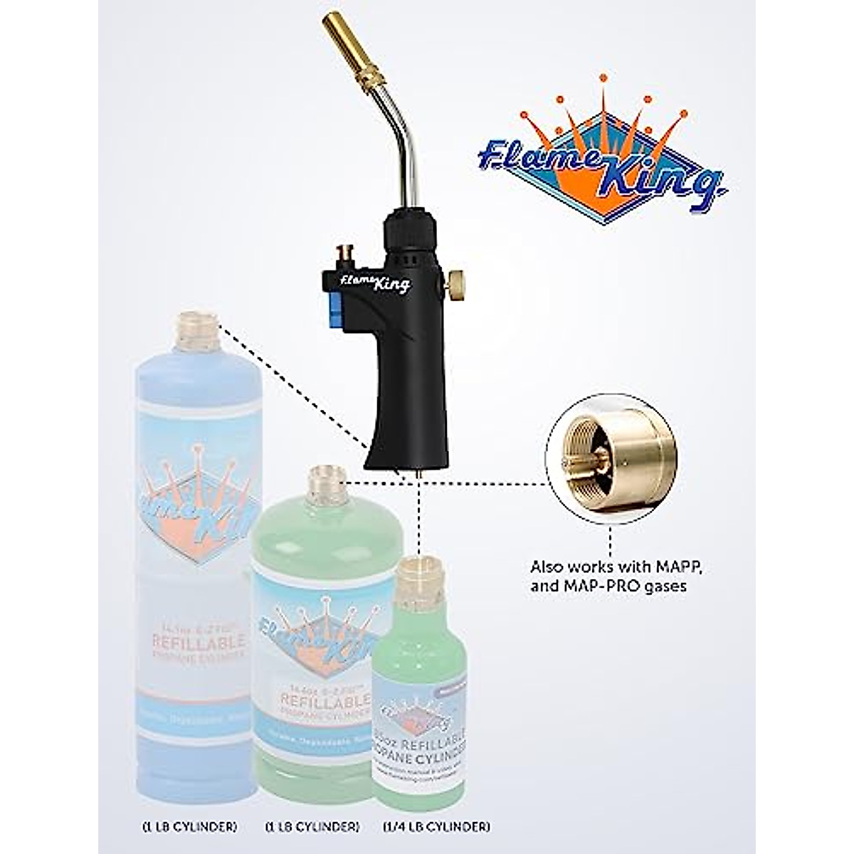 Flame King FK-028CGA High Intensity Propane Torch Head for Soldering, Brazing, Plumbing, Lighting Charcoal/Fire Pits,Compatible with 1LB Cylinders, MAPP, and MAP-PRO