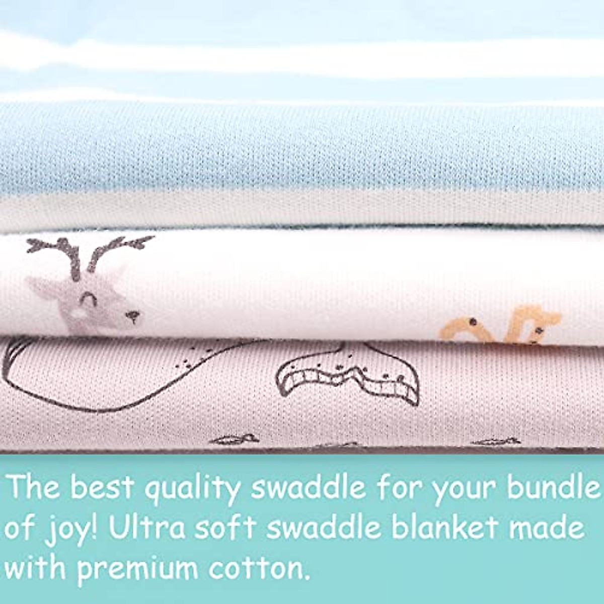 Hooyax Swaddle Blanket for Baby Boys and Girls, Cotton Swaddle Wrap Adjustable Sleep Sack for Newborn Baby, 3 Pack, Whale Stripe Animal Small(0-3 Month)