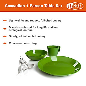 GSI Outdoors Cascadian 1 Person Table Set for Camping & Outdoors - Plate, Bowl, Mug Cup & Cutlery