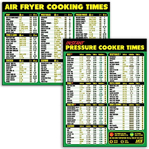 Air Fryer Cooking Times and Instant Pot Magnetic Cheat Sheet Combination Bundle - Extra Large Easy to Read 11” x 8.5” Reference Guides for Air Frying and Instant Pot Pressure Cooking