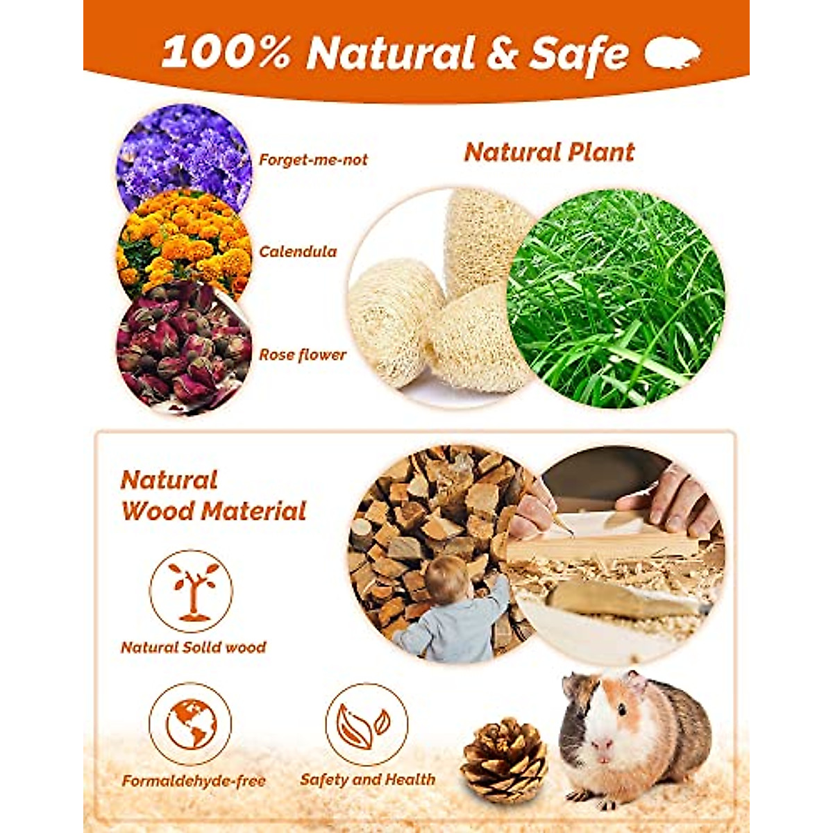 OVERTANG Hamster Toys, Guinea Pig Toys, 18 Pcs Wooden Hamster Toy Set Natural Apple Wood Small Animal Chew Molar Toys for Teeth for Rabbit, Chinchilla, Gerbils, Rats Exercise Accessories