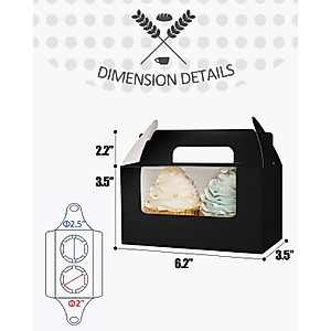 qiqee Cupcake Box Two Holder 6.5x3.6x3.5inch(2.2" Top) 50pcs Brown 2 Cupcake Boxes With Window