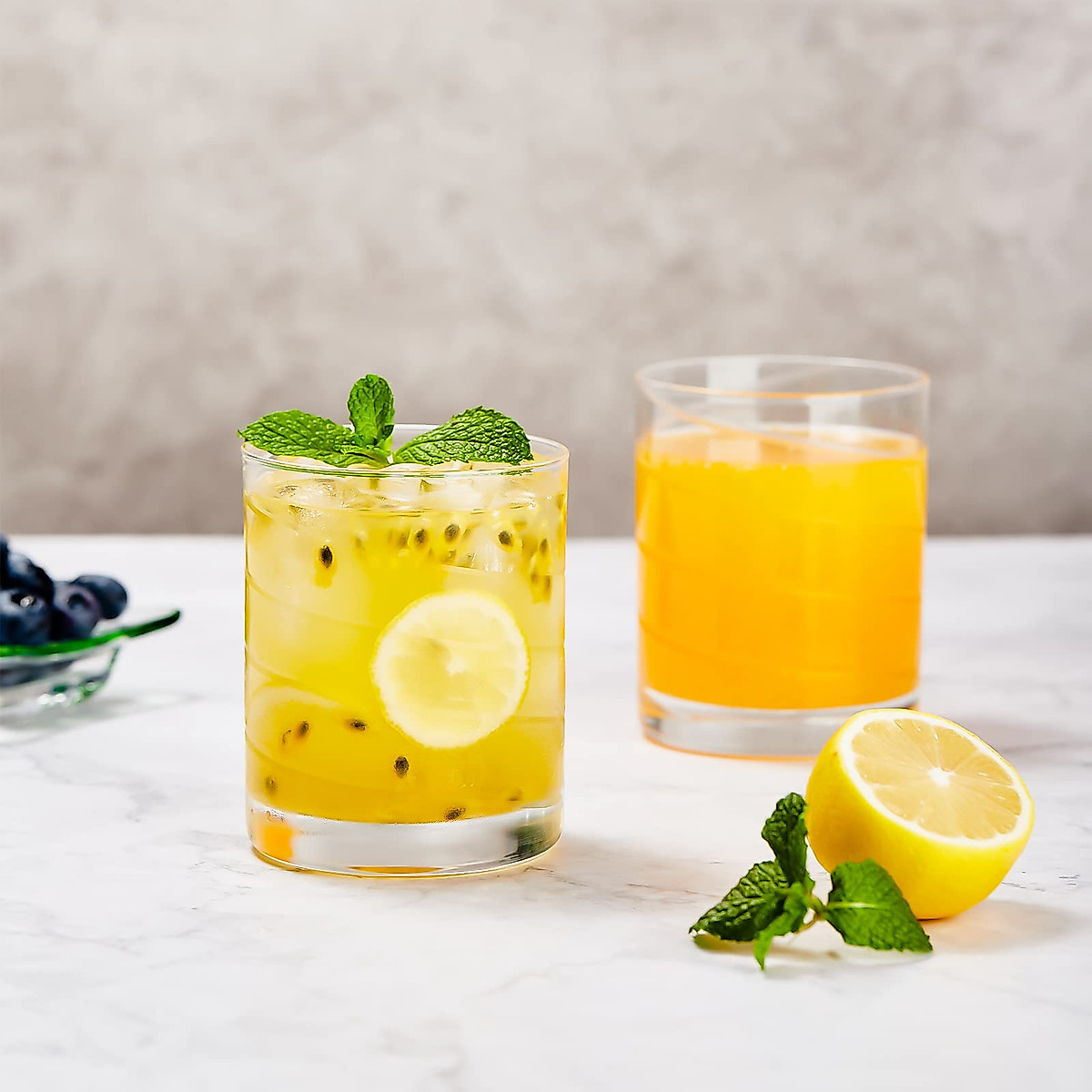 FAIRCRAFT Lowball Glasses Set of 6, 13.5oz Handmade Short Glass Tumbler, Heavy Base Ribbed Durable Carved Cup Drinking Glasses, Old Fashioned Rocks Glass for Whiskey Dishwasher Safe Glassware