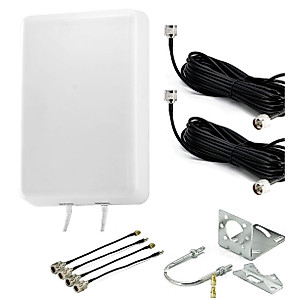 4G LTE Panel MIMO Antenna Kit, Fixed Mount Wide Band MIMO Antenna with Dual Cable SMA Cable Adapters and Mounting Kit, Frequencies 800-2700MHz, 2 x 8dBi Gain