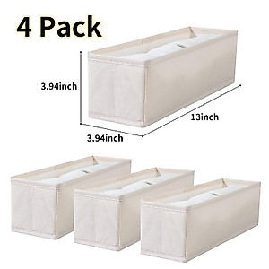 Tuza 4 Pack Dresser Organizer, Small Baskets for Organizing, Fabric Narrow Storage Bins, Foldable Underwear Organizer for Drawer, Dresser, Closet, Shelf, White