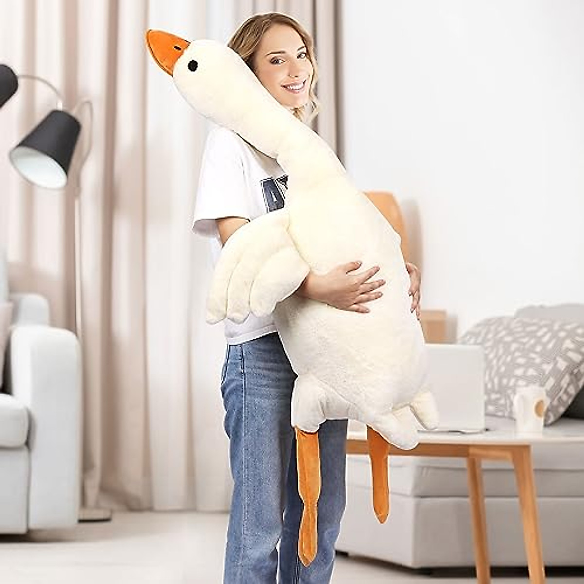 Qicpi 60" Goose Stuffed Animal Weighted Plush Toy White Swan Throw Soft Plush Sleeping Pillow Stuffed Animal Toys for Kids Gifts