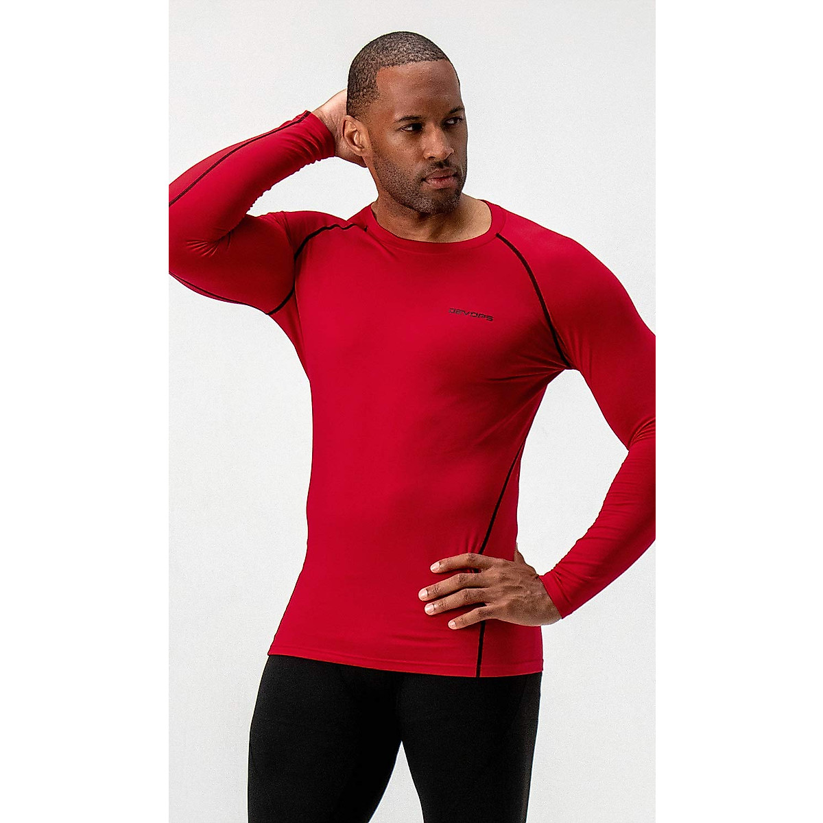 DEVOPS 2 Pack Men's Thermal Long Sleeve Compression Shirts (X-Large, Black/Red)