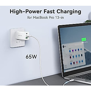 LINTYLE 65W USB C Charger 3-Port GaN Wall Charger Mini USB C USB A Charger Block Foldable Fast USB Type-C Charger Phone Laptop Tablet Charger Power Adapter - White