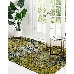 Unique Loom Jardin Collection Colorful, Vibrant, Abstract, Modern Area Rug, 5 x 8 ft, Green/Olive