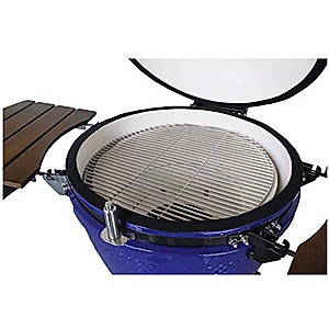 RJMOLU Large BBQ Grill, 24" Smoker Barbecue Grill with 2 Foldable Wooden Side Shelves, Quick Fire Lighter, Ceramic Barbecue for Picnic Garden Terrace Camping Travel