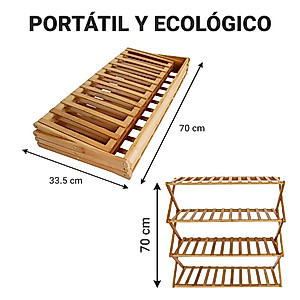Foldable Bamboo SHOE RACK. 100% assembled, ready to use. Organizer with 4 shelves for 12 pairs of shoes. Closet - shoe rack furniture. Home Rack. Expandable closet