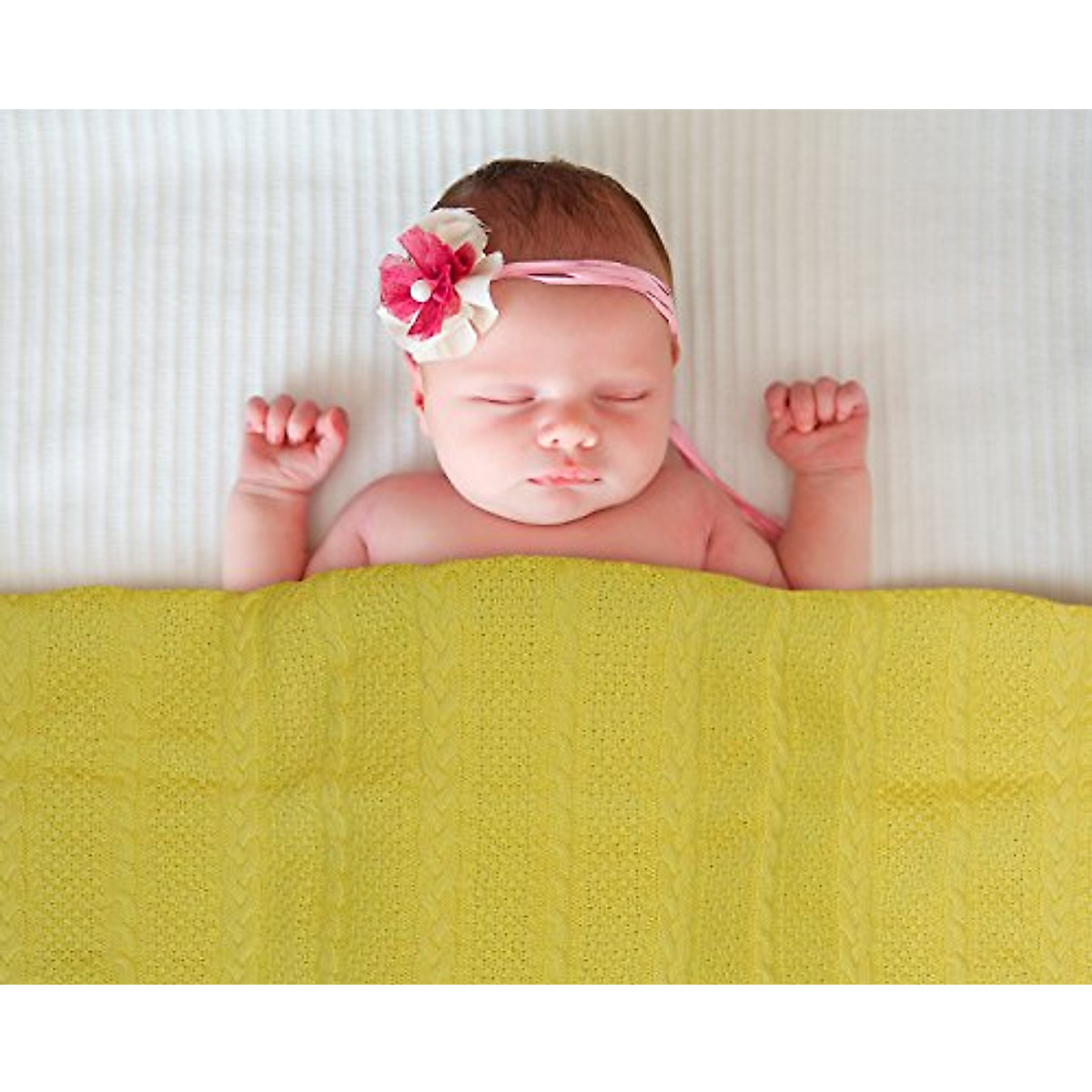 Cute New York Premium 100% Cotton Cable Knit Toddler Blankets Receiving Blanket, Baby Nursery & Stroller Blanket for Boys and Girls 30"x40" (Yellow)