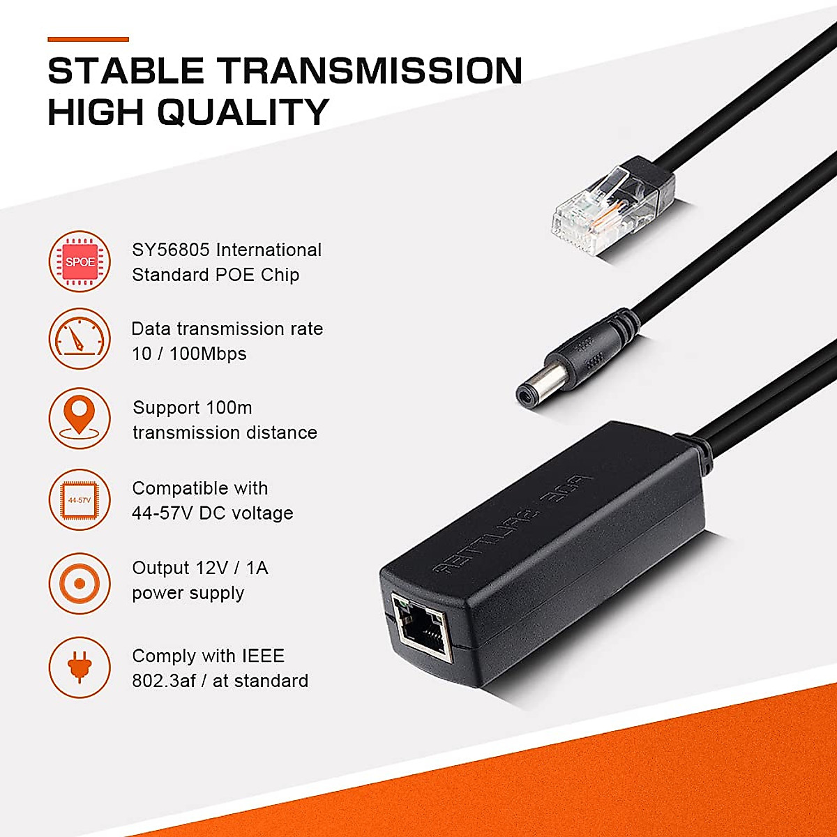 Active PoE Splitter - Power Over ethernet Splitter Adapter, 48V to 12V, IEEE 802.3af Compliant, 10/100Mbps PoE Splitter for Surveillance Camera, WAP and VoIP Phone, up to 100m, 2 Pack