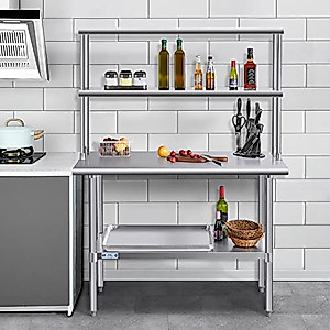 Hally Double Overshelf of Stainless Steel 12'' x 48'' Weight Capacity 380lb, Commercial 2 Tier Shelf for Prep & Work Table in Restaurant, Home and Kitchen