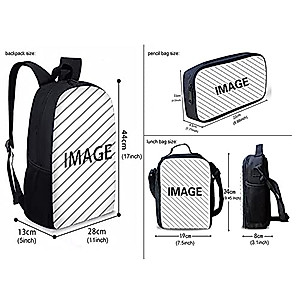 Wanyint Football Soccer Water and Lightning Print Backpack for Kids Elementary Bookbag with Lunch Box Pencil Case Navy Blue Lightweight School Daypack for Kids Boys Girls