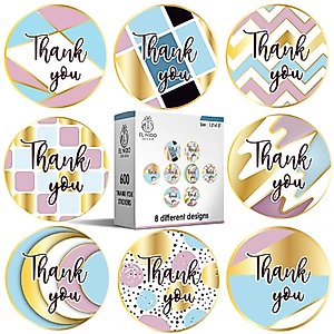 EL Nido 600pcs 1.5" Thank You Stickers / 8 Different Designs with Gold Foil / 600 Thank You Stickers Per Roll/Roll Sticker Supplies for Business Packaging (8 Design Roll Stickers, 600pcs)
