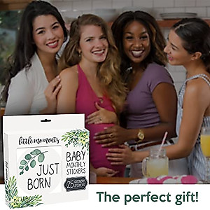 Baby Monthly Stickers | Greenery Botanical Baby Milestone Stickers | Boho Newborn Boy or Girl Stickers | Eucalyptus Month Stickers for Baby Boy | Gender Neutral | Unisex Sage Green Newborn Monthly Milestones (Set of 25)