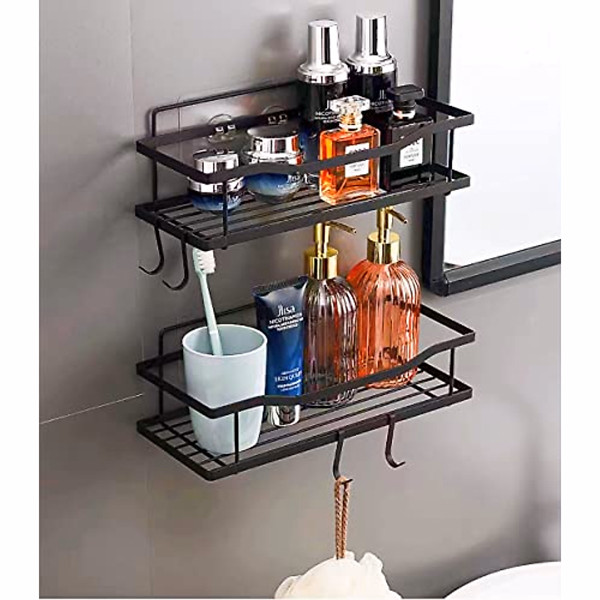 NEFISE 3 Pack Corner Shower Caddy Shower Shelf Adhesive Shower Rack with Hooks,Shower Organizer for Bathroom Toilet Kitchen, Shower Storage for 90° Wall (3-PACK)