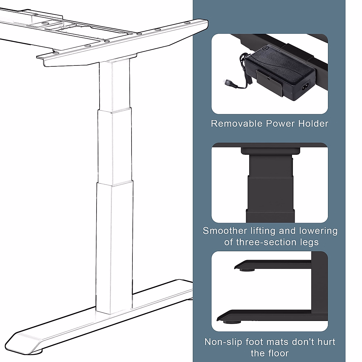 Fromann Electric 3 Tier Legs Dual Motor Desk Base Handset with USB A and C Ports - Sit Stand up Standing Height Adjustable Desk Frame for Home and Office AKB01